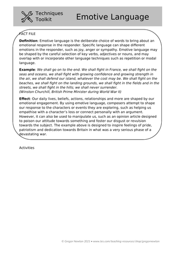 Emotive Language – Techniques Toolkit – Worksheet and PowerPoint ...