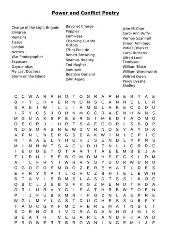 Poetry - Power and Conflict Word Search | Teaching Resources