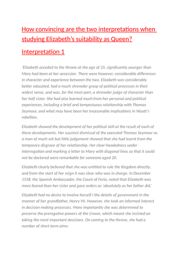 A LEVEL - THE IMPACT OF QUEEN ELIZABETH I'S EARLY LIFE ON THE TYPE OF ...