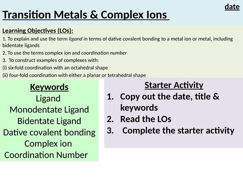 Transition Metals & Complex Ions | Teaching Resources