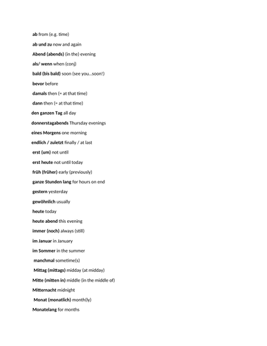 AQA A* GCSE GERMAN LANGUAGE EXPRESSIONS OF TIME | Teaching Resources