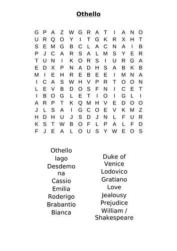 Othello Word Search | Teaching Resources