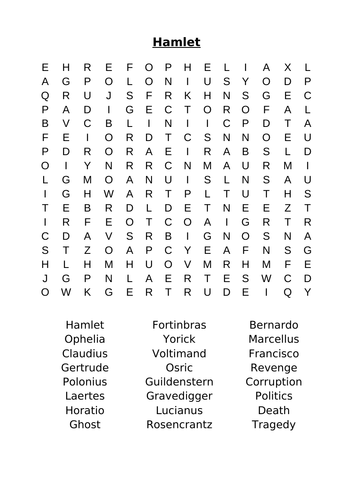Hamlet Word Search | Teaching Resources