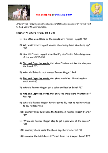 The Sheep Pig Comprehension [Chapter 7] | Teaching Resources