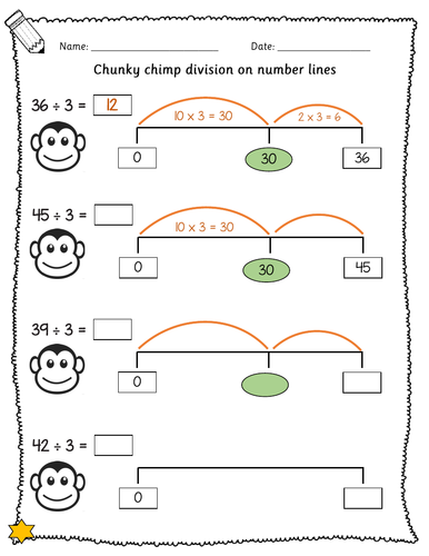 Year 3 maths: division using number lines (chunky chimp method ...