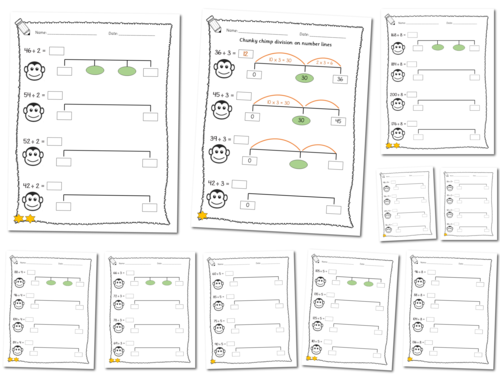 Year 3 maths: division using number lines (chunky chimp method ...
