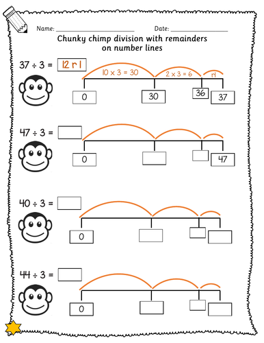 Year 3 maths: division using number lines with remainders (chunky chimp ...
