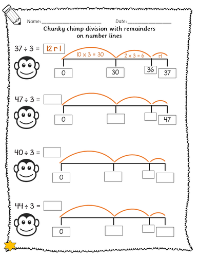 Year 3 maths: division using number lines with remainders (chunky chimp ...