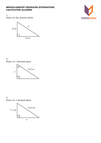 Metatutor Miscellaneous Triangles (Foundation) Worksheet | Teaching ...
