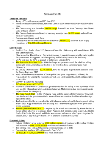 Edexcel History A-Level, Germany Part A Notes and Factfile | Teaching ...