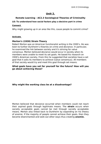 WJEC Criminology - Unit 2 AC2.3 Sociological Theories - Merton's Strain ...