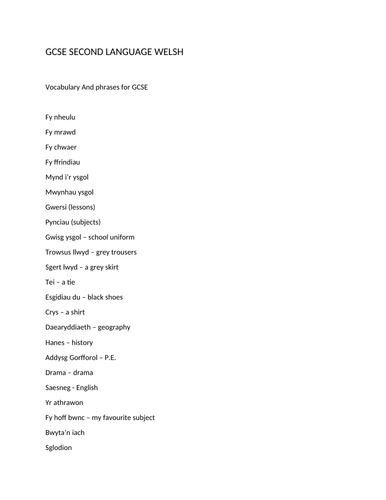 A* Cymraeg Ail Iaith Geirfa a threigliadau- taflen adolygu | Teaching ...