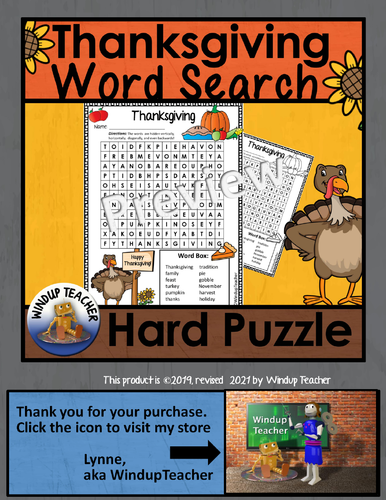 Thanksgiving Word Search | HARD Puzzle | Teaching Resources