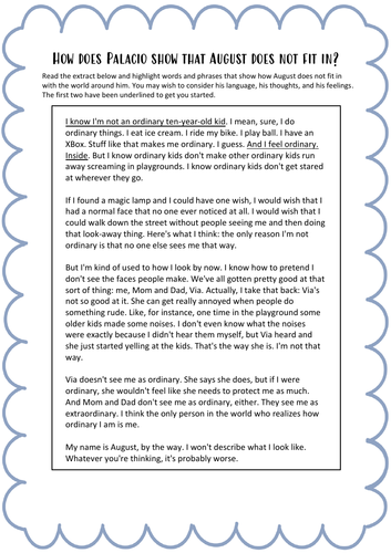 Wonder | Ordinary | Literature Extract Question and Essay Response Plan ...