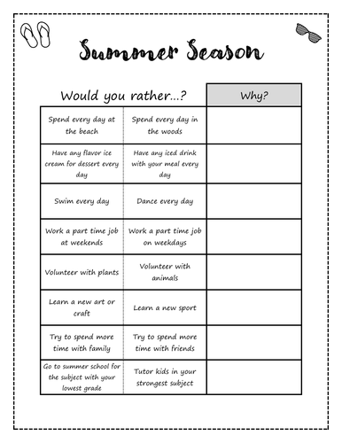 Summer Season | Would You Rather | Discussion and Reasoning | Teaching ...