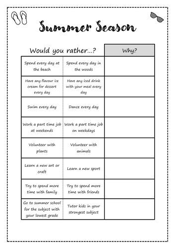 Summer Season | Would You Rather | Discussion and Reasoning | Teaching ...