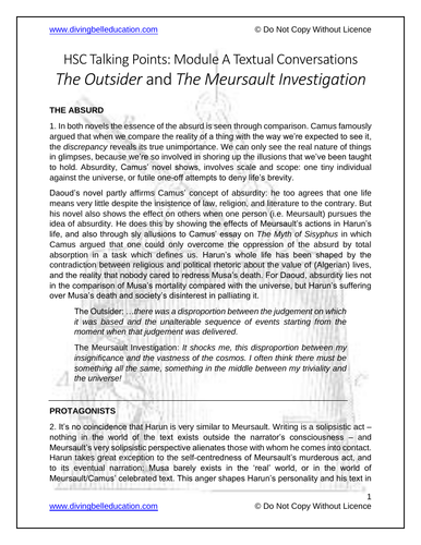 Talking Points - HSC Advanced Mod A: The Outsider/The Meursault ...