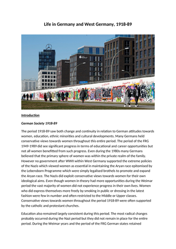 Life in Germany and West Germany 1918-1989 focusing on Education ...