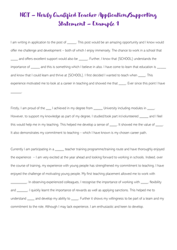 Newly Qualified Teacher | Teaching Job | Application Letter Supporting ...