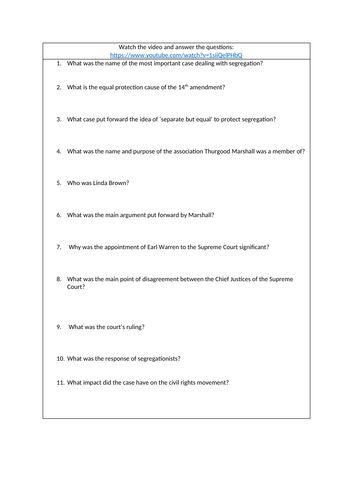 Civil rights in the USA - 2.2 Brown v Topeka and Emmett Till | Teaching ...