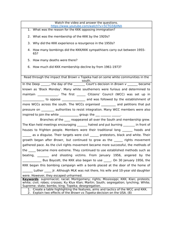 Civil rights in the USA - 2.2 Brown v Topeka and Emmett Till | Teaching ...