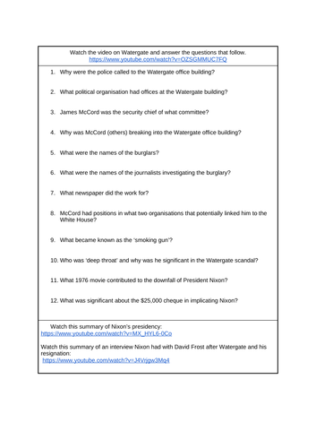 Civil rights in the USA - 5.1 Watergate scandal | Teaching Resources