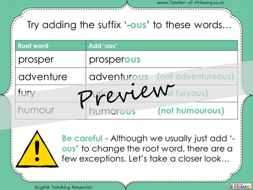 The Suffix '-ous' - Year 3 / Year 4 | Teaching Resources