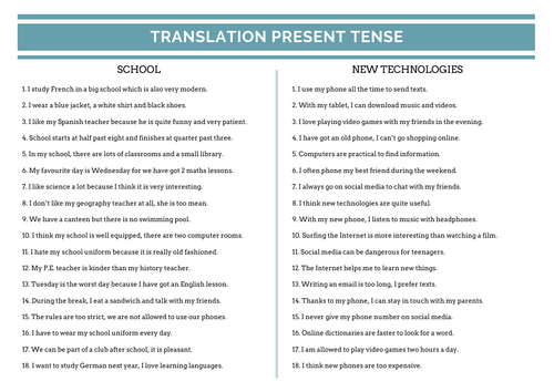 GCSE French translation (4 tenses) | Teaching Resources