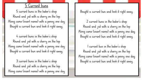 5 Currant buns song and props | Teaching Resources
