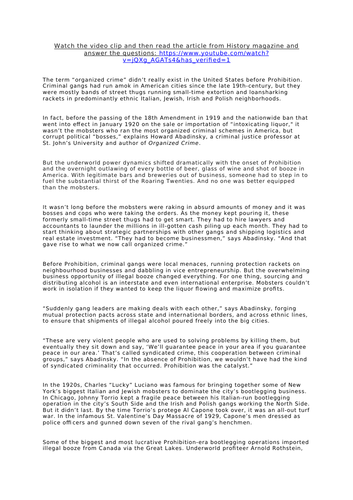 USA, 1918-41 - 2.5 Prohibition and gangsters | Teaching Resources