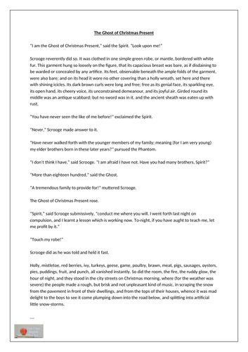 Ghost of Christmas Present Character Analysis Tasks: A Christmas Carol ...