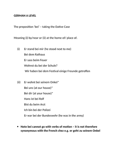 Revision Lesson GERMAN A LEVEL how to use the preposition 'bei ...