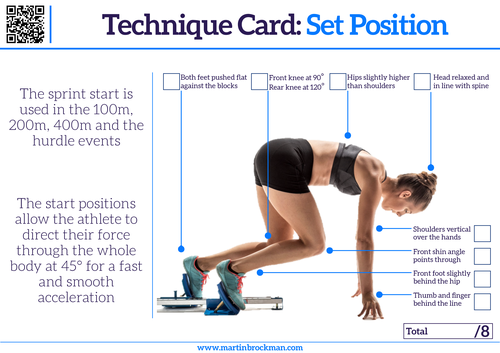 Athletics Technique Card - Sprint Start Set Position | Teaching Resources