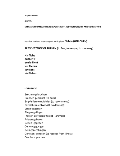 A* GERMAN LANGUAGE A /AS LEVEL AQA learn from Examiners Reports ...