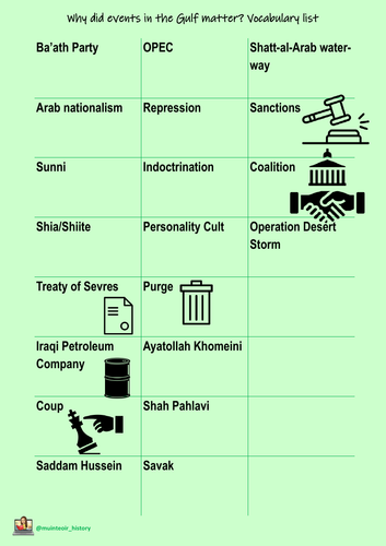 Events in the gulf vocab sheet | Teaching Resources