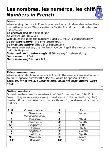 French Numbers Word Mat | Teaching Resources