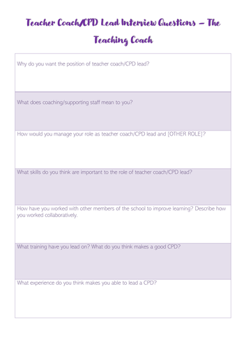CPD Teacher Coach - CPD Lead - Mentoring Coaching Teachers Interview ...