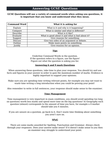 Answering GCSE Questions - Geography Exam Support | Teaching Resources
