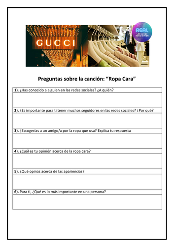 Songs in Spanish: Ropa Cara | Teaching Resources