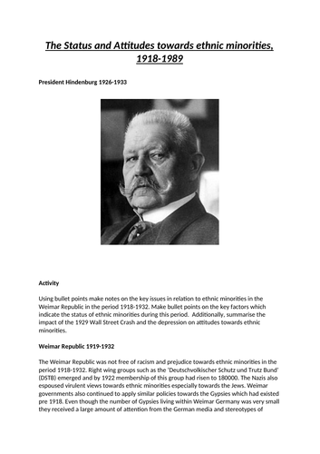 A level: Germany Status and Attitudes towards Ethnic Minorities 1918 ...