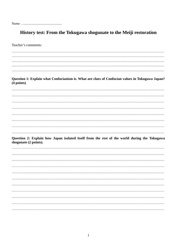 Japan From Tokugawa to Meiji Year 10-11 | Teaching Resources