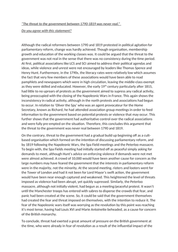 Edexcel A-Level History Protest, Agitation and Parliamentary Reform in ...