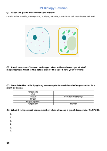 iGCSE Biology Revision Sheets | Teaching Resources
