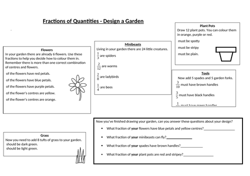 Fractions of Quantity/Amount - Garden Design | Teaching Resources