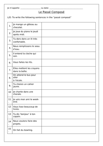 FRENCH - LE PASSÉ COMPOSÉ AVEC AVOIR | Teaching Resources