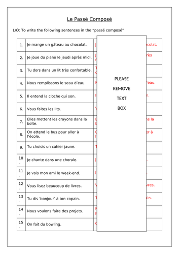 FRENCH - LE PASSÉ COMPOSÉ AVEC AVOIR | Teaching Resources