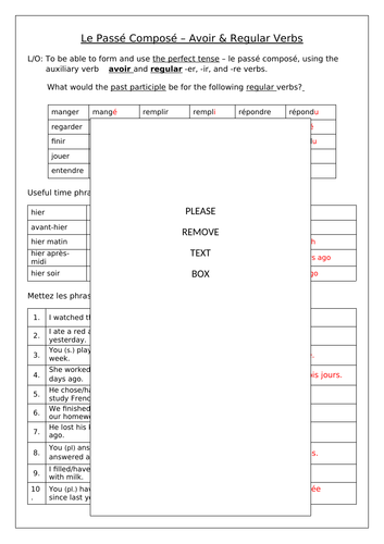 FRENCH - LE PASSÉ COMPOSÉ AVEC AVOIR | Teaching Resources
