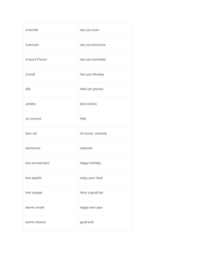 AQA FRENCH LANGUAGE GCSE vocabulary list of greetings and exclamations ...