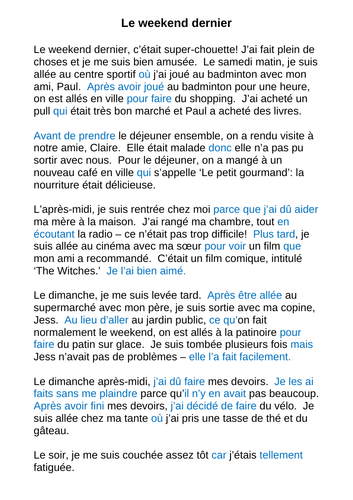 Le weekend dernier - find the errors, translate and model higher level ...