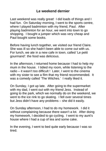 Le weekend dernier - find the errors, translate and model higher level ...